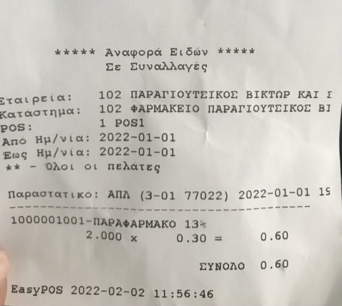 Το tweet του Μάκη Τριανταφυλλόπουλου με την απόδειξη του φαρμακείου από ...